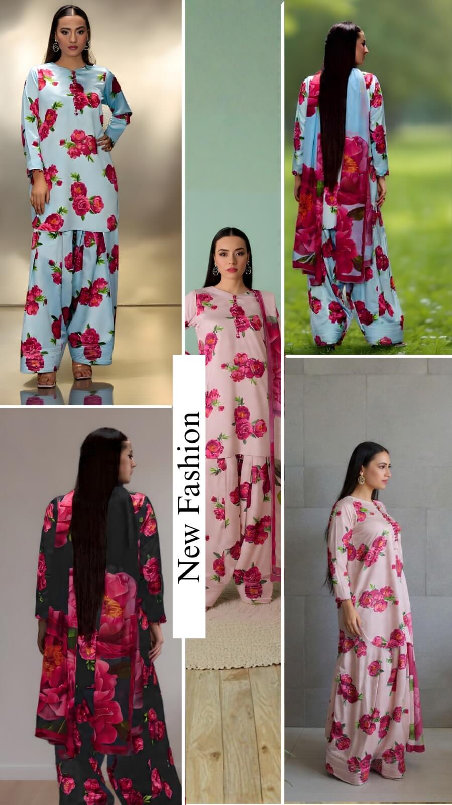 Royal Bloom Printed 3‑Piece Kurti Set|Sky Blue Floral Design – Lalazar ...